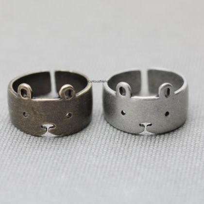 Adjustable Cute Teddy Bear Ring , Animal Ring,bear Face,antique Tone ...