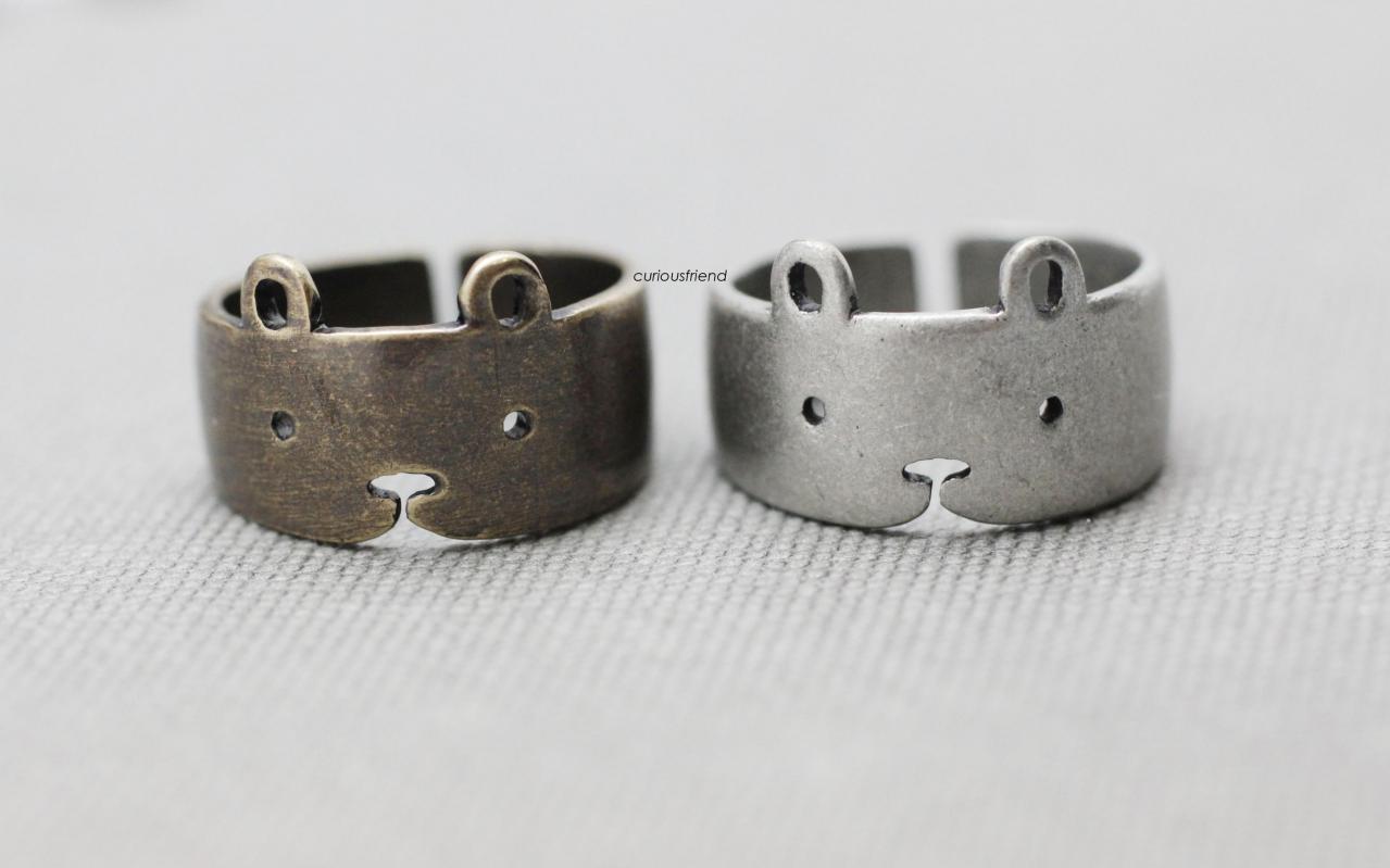 Adjustable Cute Teddy Bear Ring , Animal Ring,bear Face,antique Tone ...