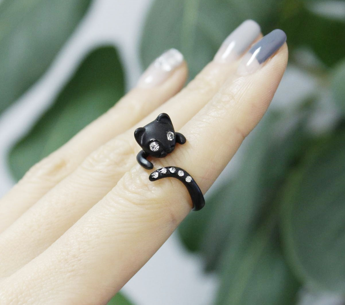 Adjustable Cute Black Kitty Cat With Cubic Tail Ring,cat Ring,animal ...