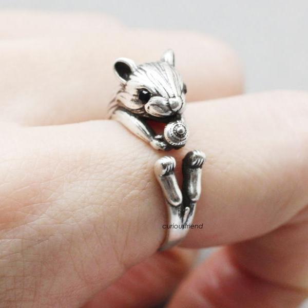 Adjustable Cute Squirrel With Acorn Ring,animal Ring, Antique Tone ...