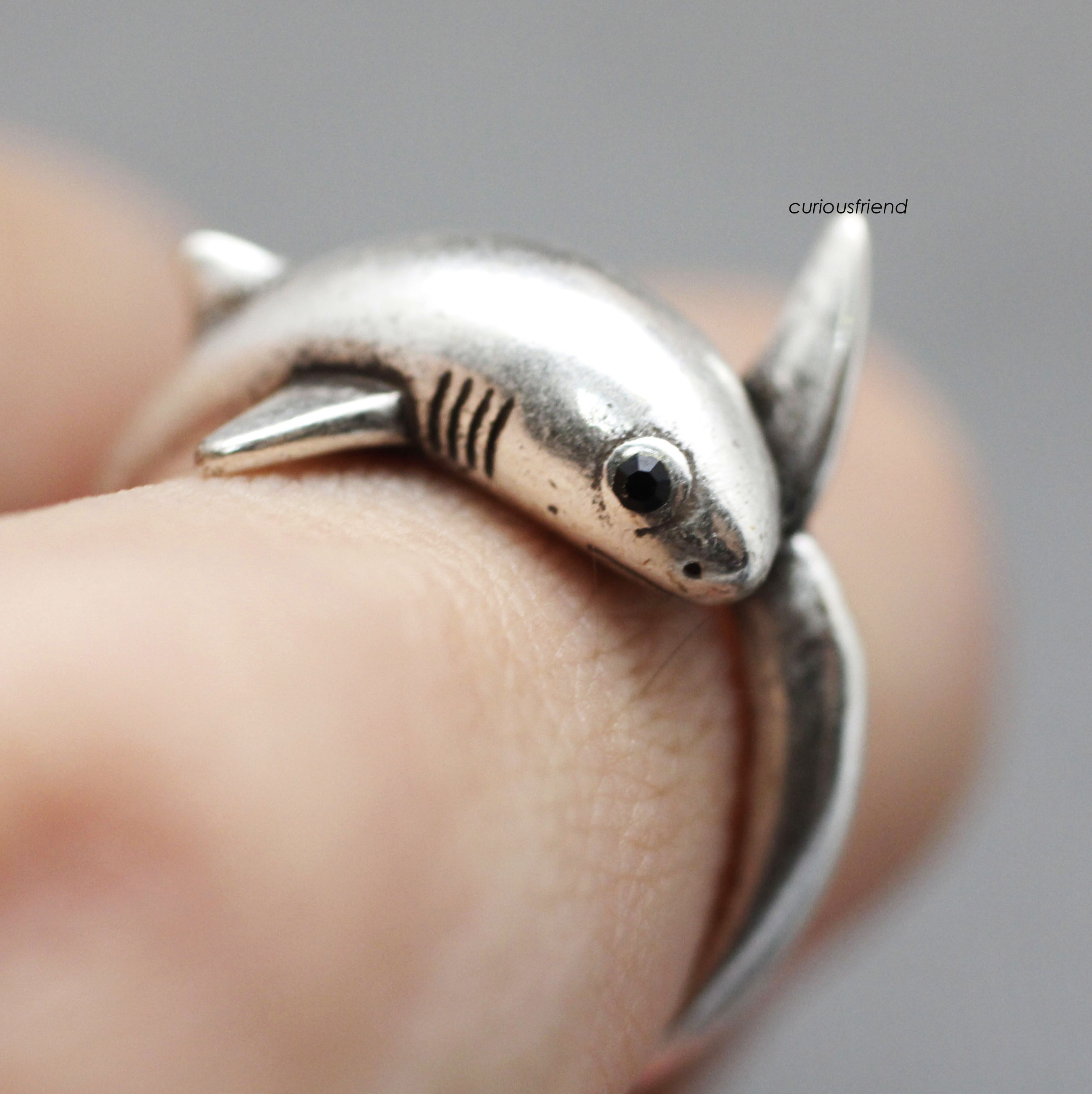 Adjustable Retro Shark Ring , Animal Ring, Antique Tone Jewelry Size ...