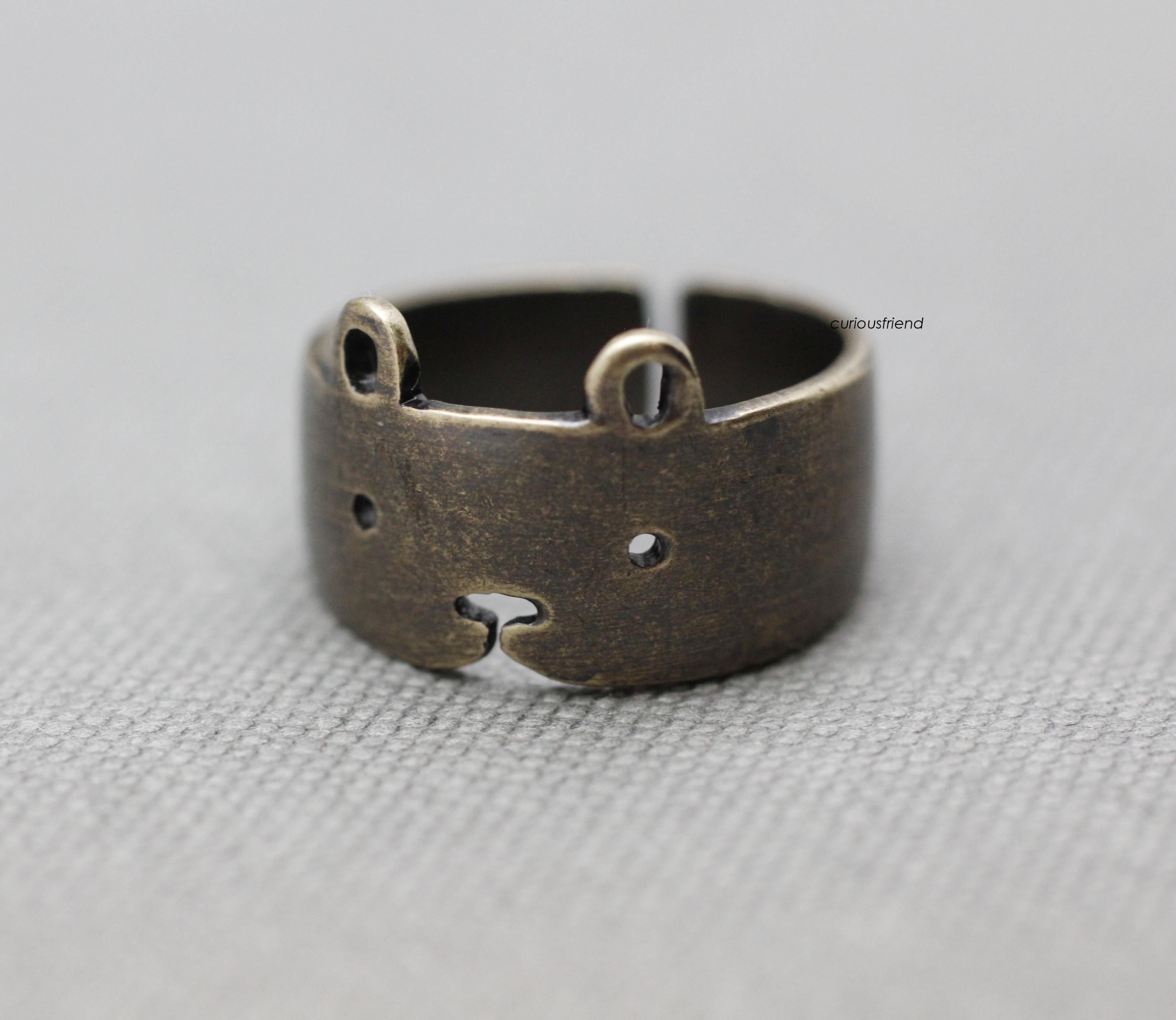 Adjustable Cute Teddy Bear Ring , Animal Ring,bear Face,antique Tone ...