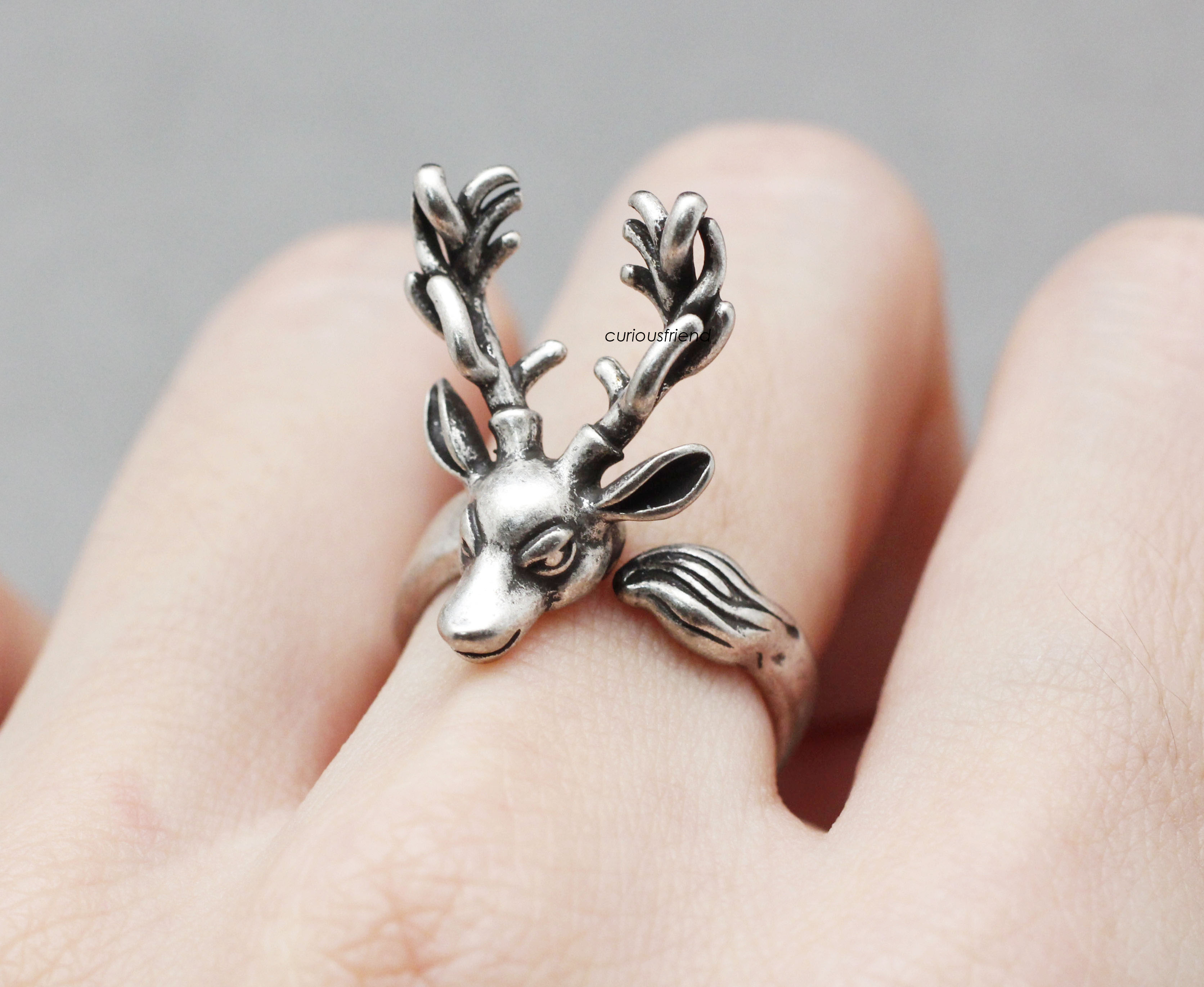 Adjustable Retro Deer Ring,antler Ring,animal Ring, Antique Tone ...