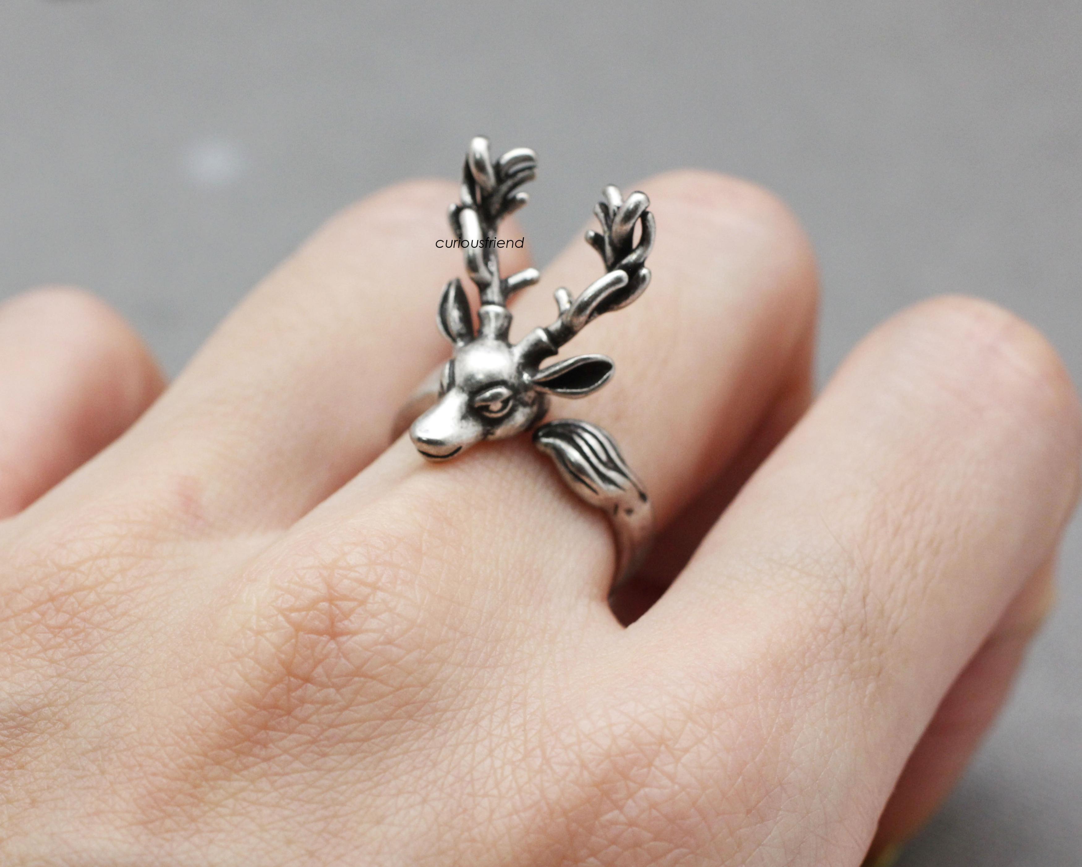 Adjustable Retro Deer Ring,antler Ring,animal Ring, Antique Tone ...