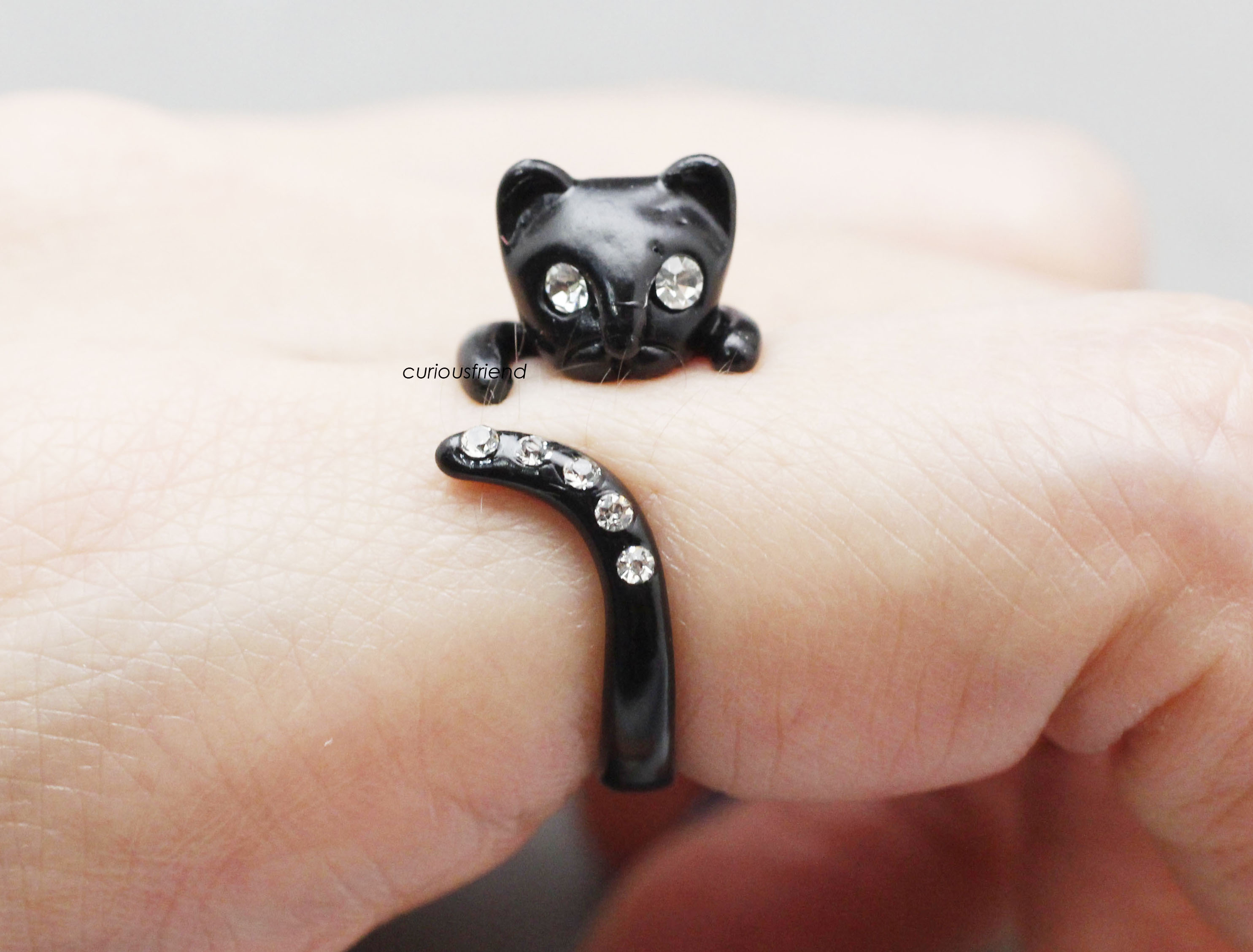 Adjustable Cute Black Kitty Cat With Cubic Tail Ring,cat Ring,animal ...